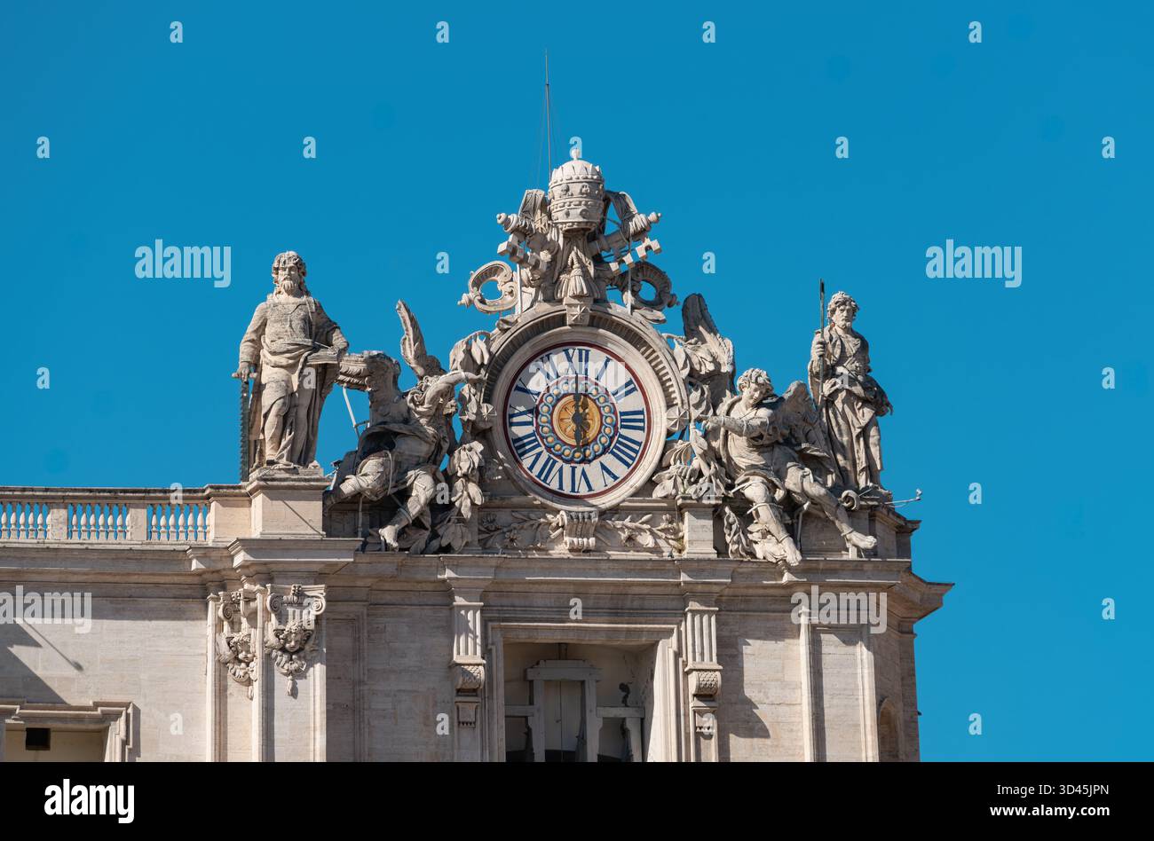 Clock and Sculptures on the Facade of St. Peters Basilica, Vatican City ...