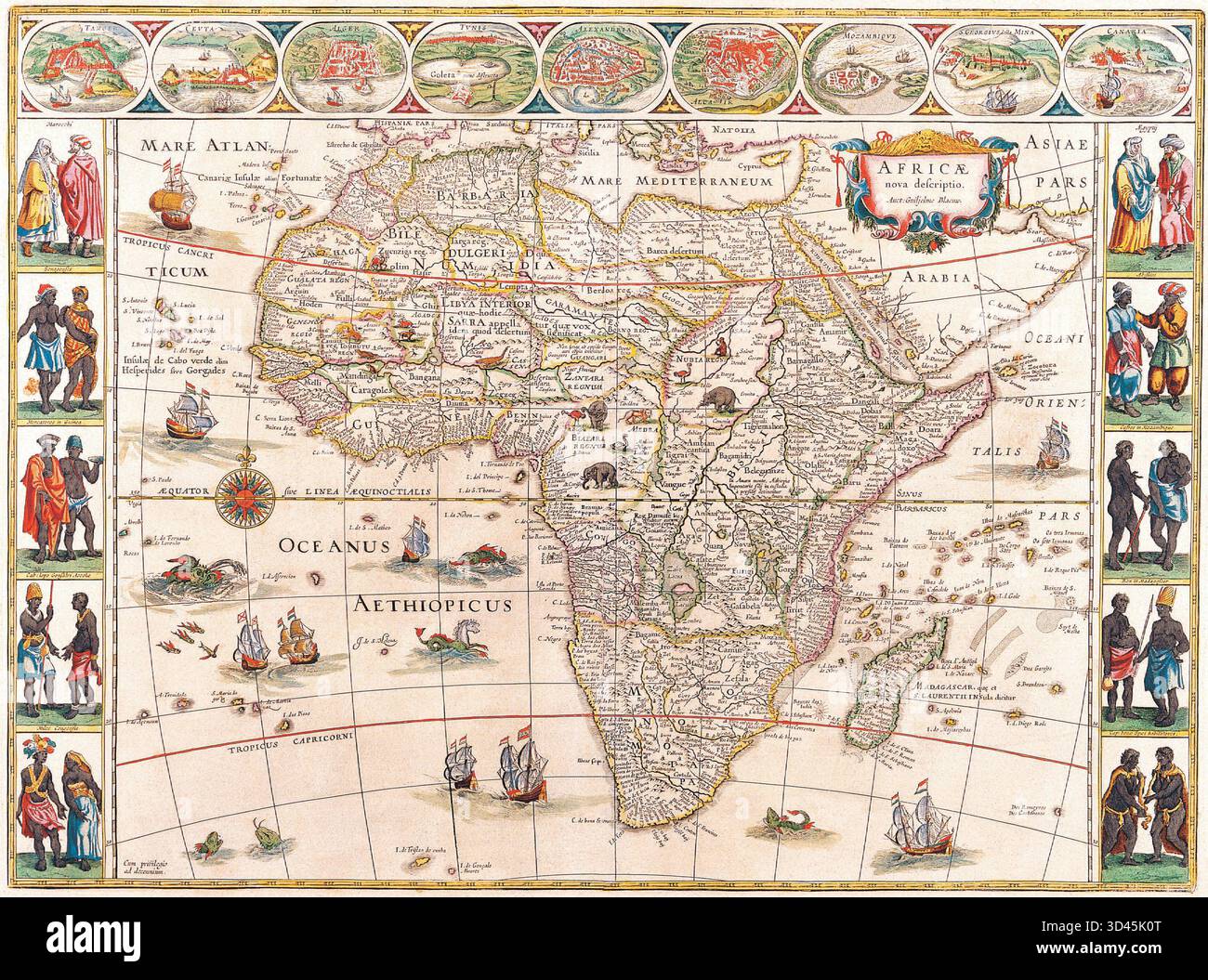 Antique Maps of the World Map of Africa Willem Blaeu c 1640 Stock Photo ...