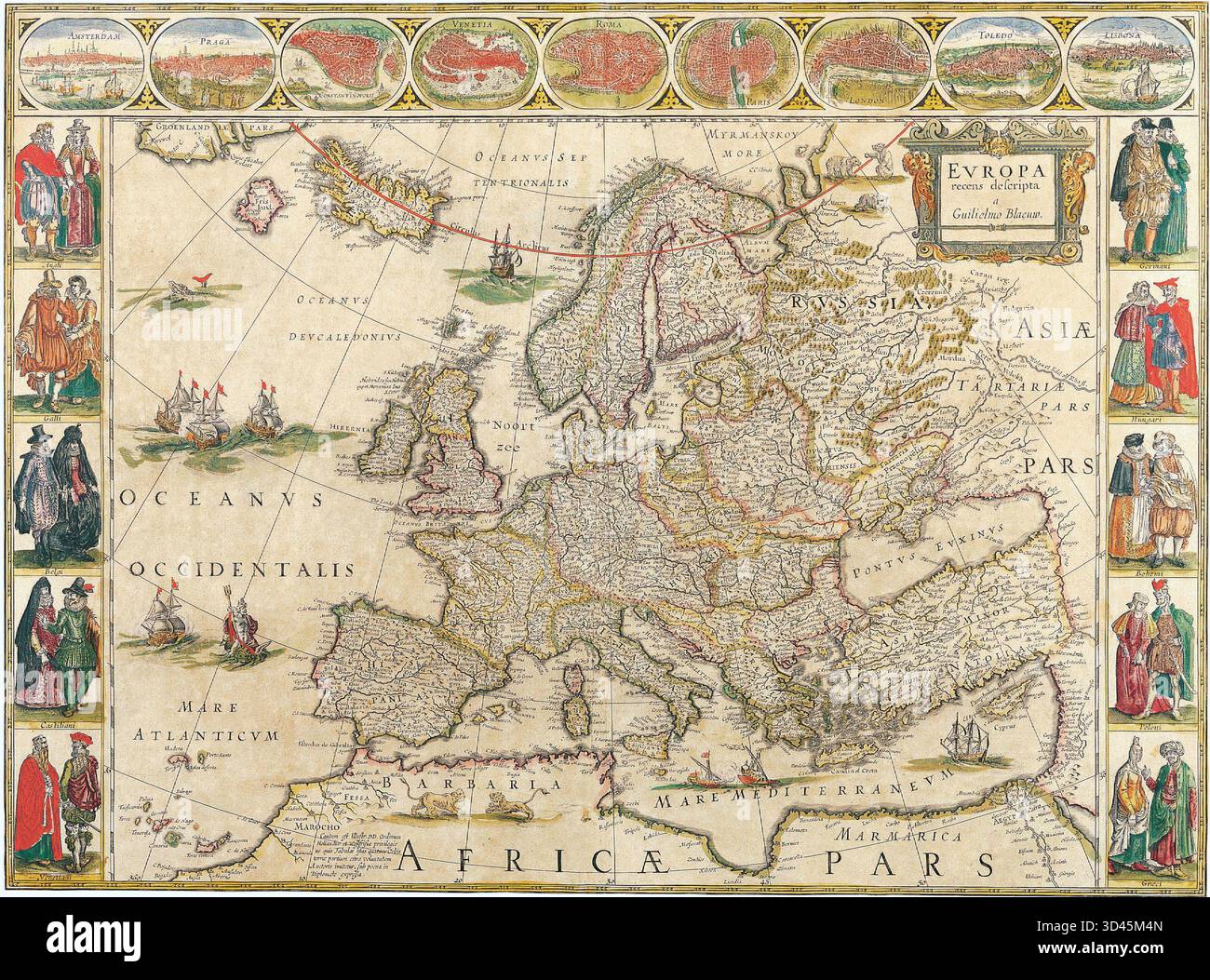 Antique Maps of the World Map of Europe Willem Blaeu c 1650 Stock Photo ...