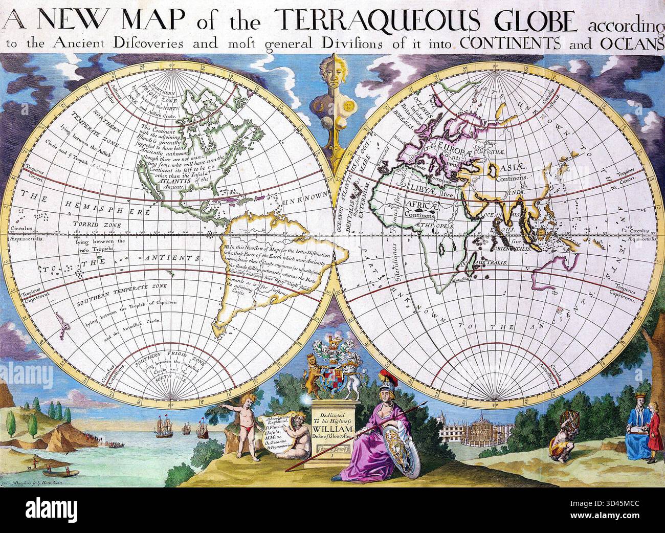 Antique Maps of the World Map of the World Edward Wells c 1700 Stock ...