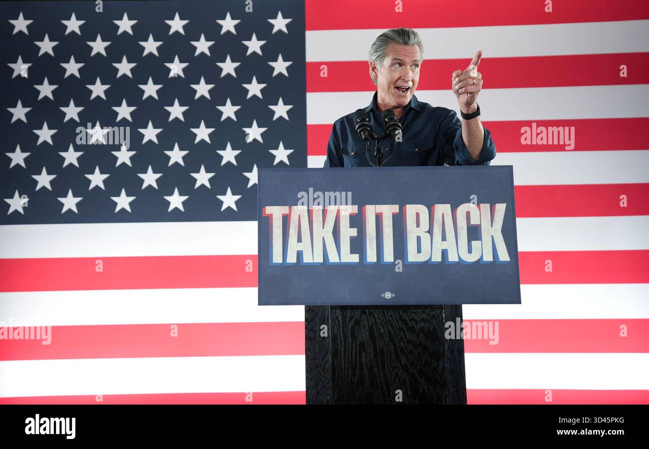 California Gov. Gavin Newsom speaks during a rally with Harris County ...