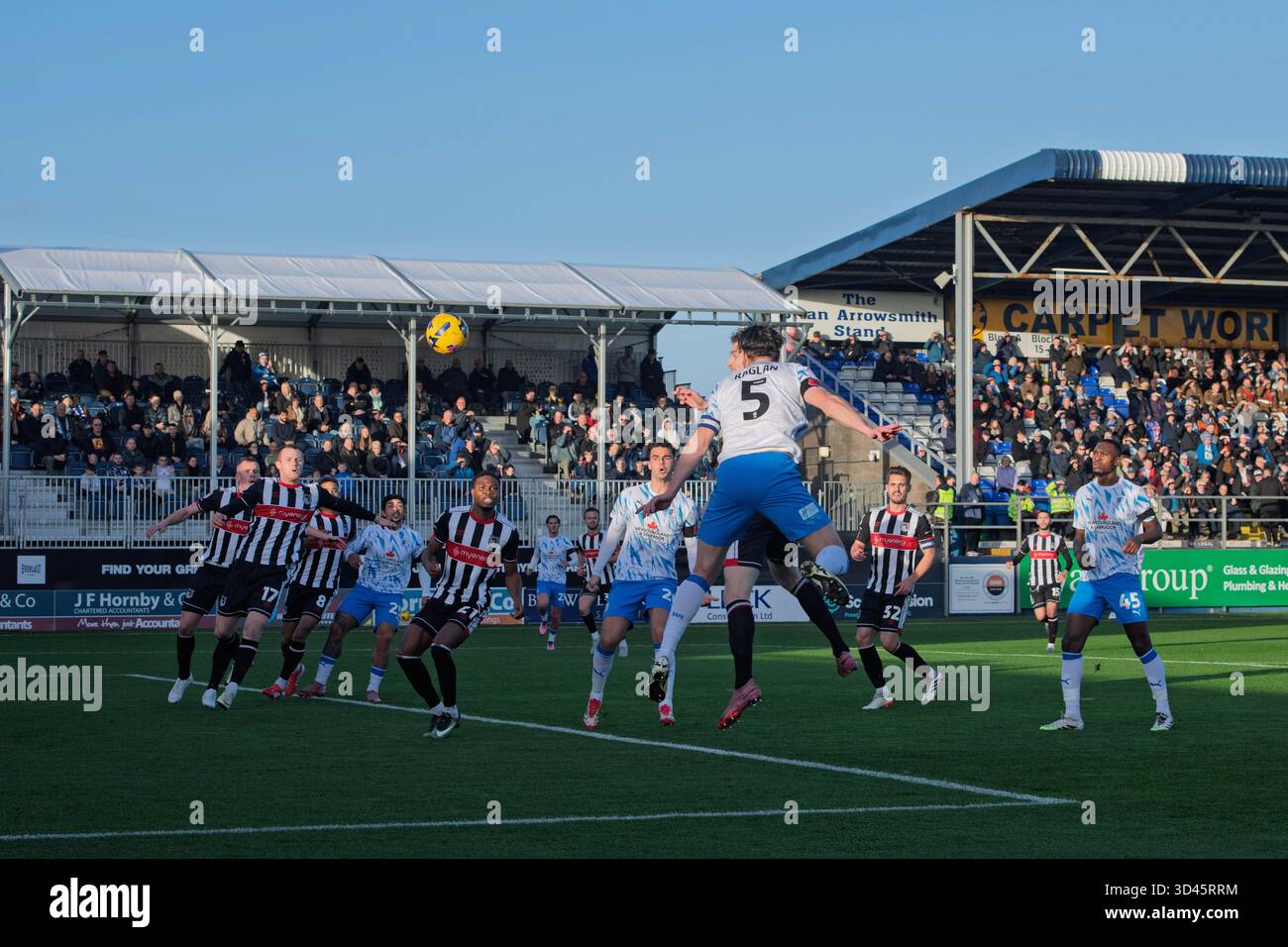 Barrow's Charlie Raglan heads at goal during the Sky Bet League 2 match ...