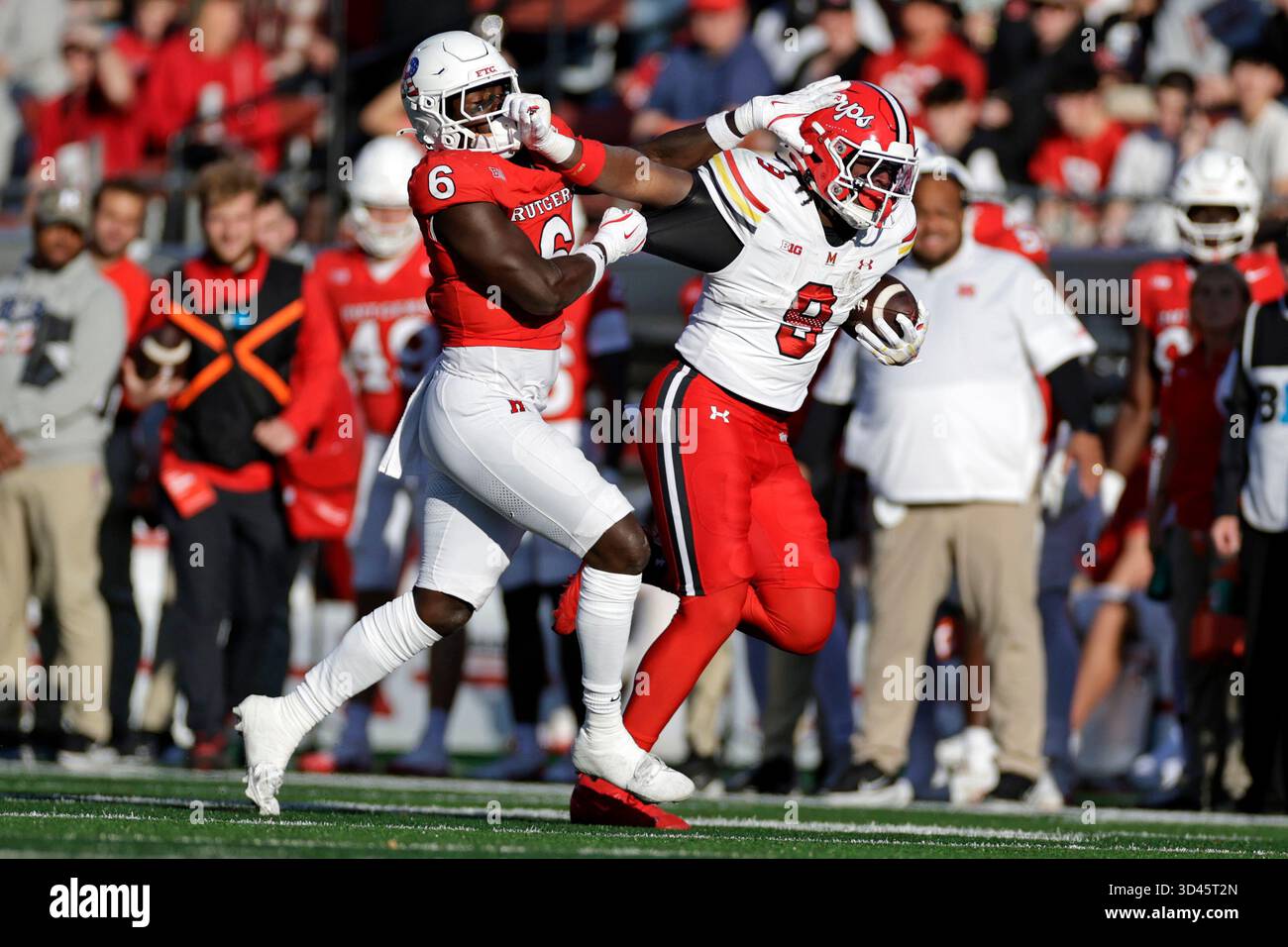 Maryland tight end Dorian Fleming (9) is called for a face-mask penalty ...