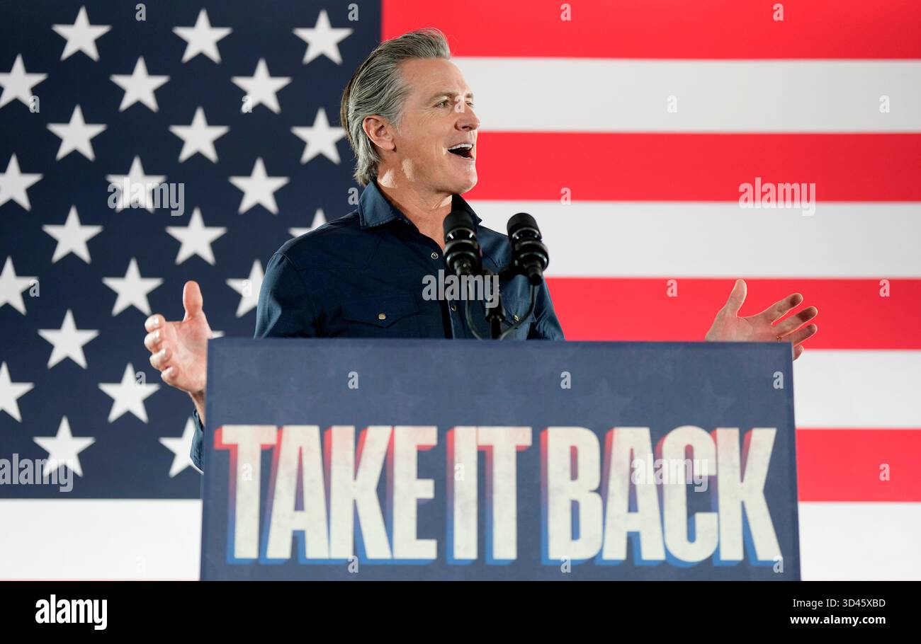 California Gov. Gavin Newsom speaks during a rally with Harris County ...