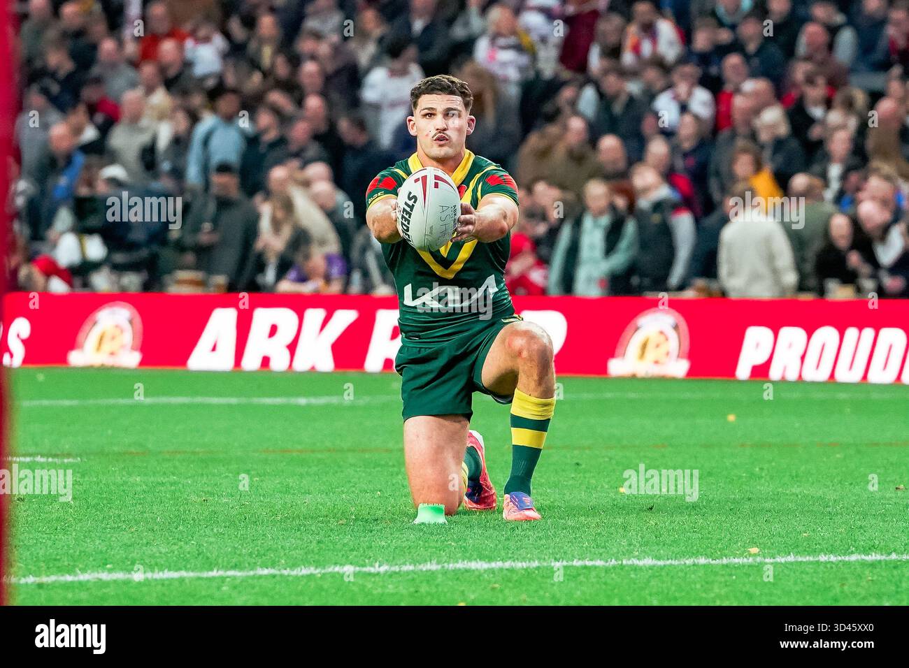 LEEDS, ENGLAND - November 8: Nathan Cleary of Australia lines up the ...
