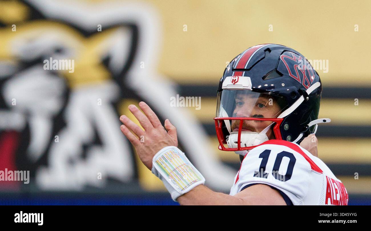 Montreal Alouettes quarterback Davis Alexander (10) throws during first ...