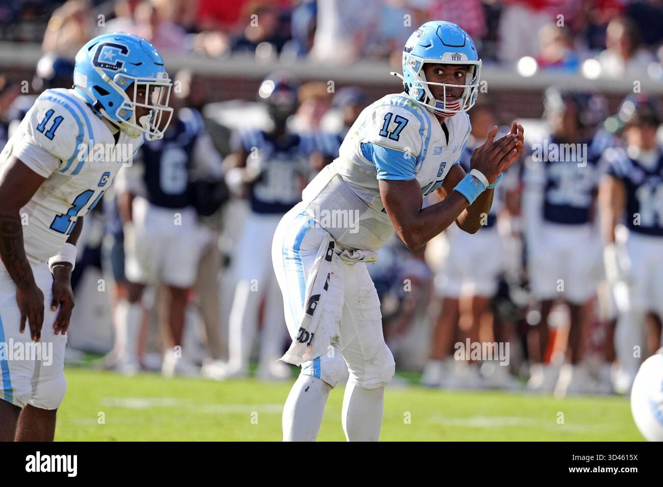 The Citadel quarterback Quentin Hayes (17) looks down the line during ...