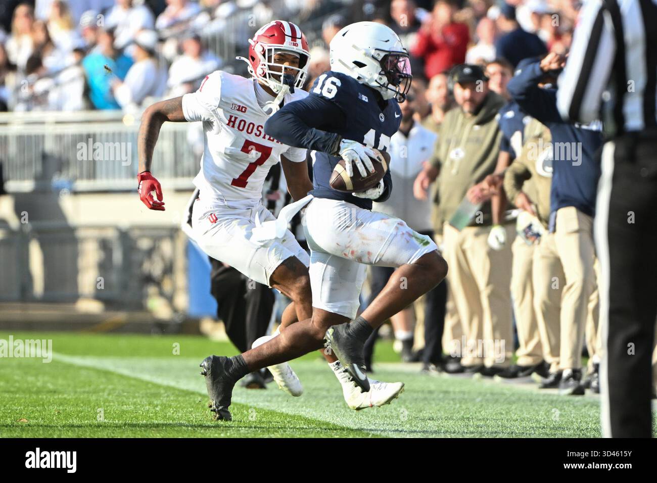 Penn State safety King Mack (16) intercepts a pass in front of Indiana wide receiver E.J ...