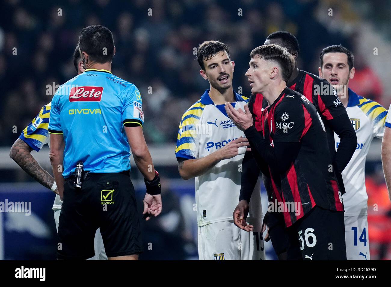 Alexis Saelemaekers of AC Milan protests with the referee Marco Di ...