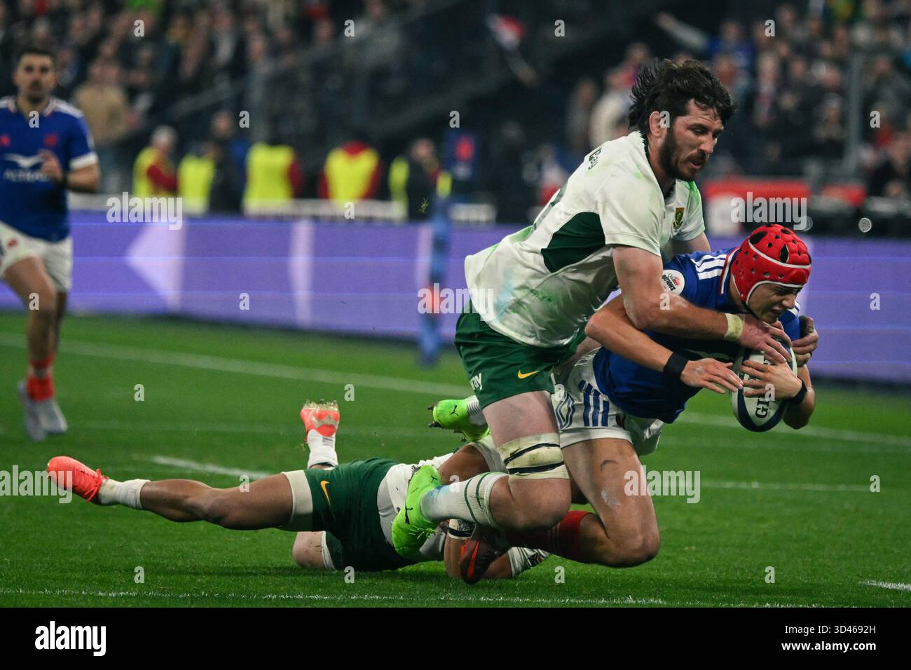 French Left Wing Louis Beille-Biarrey fights for the ball during a ...