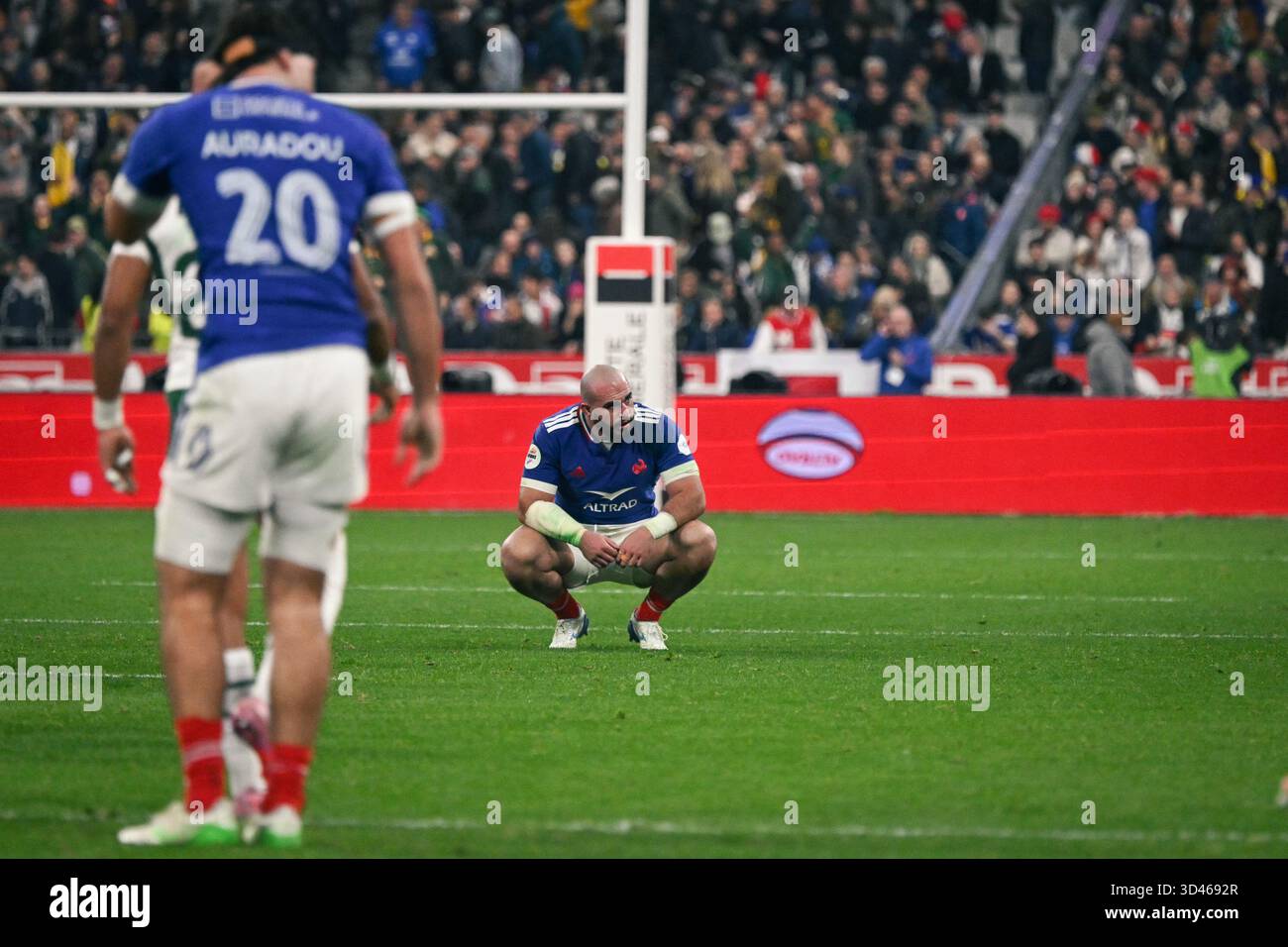 French Loosehead Prop Jean-Baptiste Gros looks on after a rugby match ...