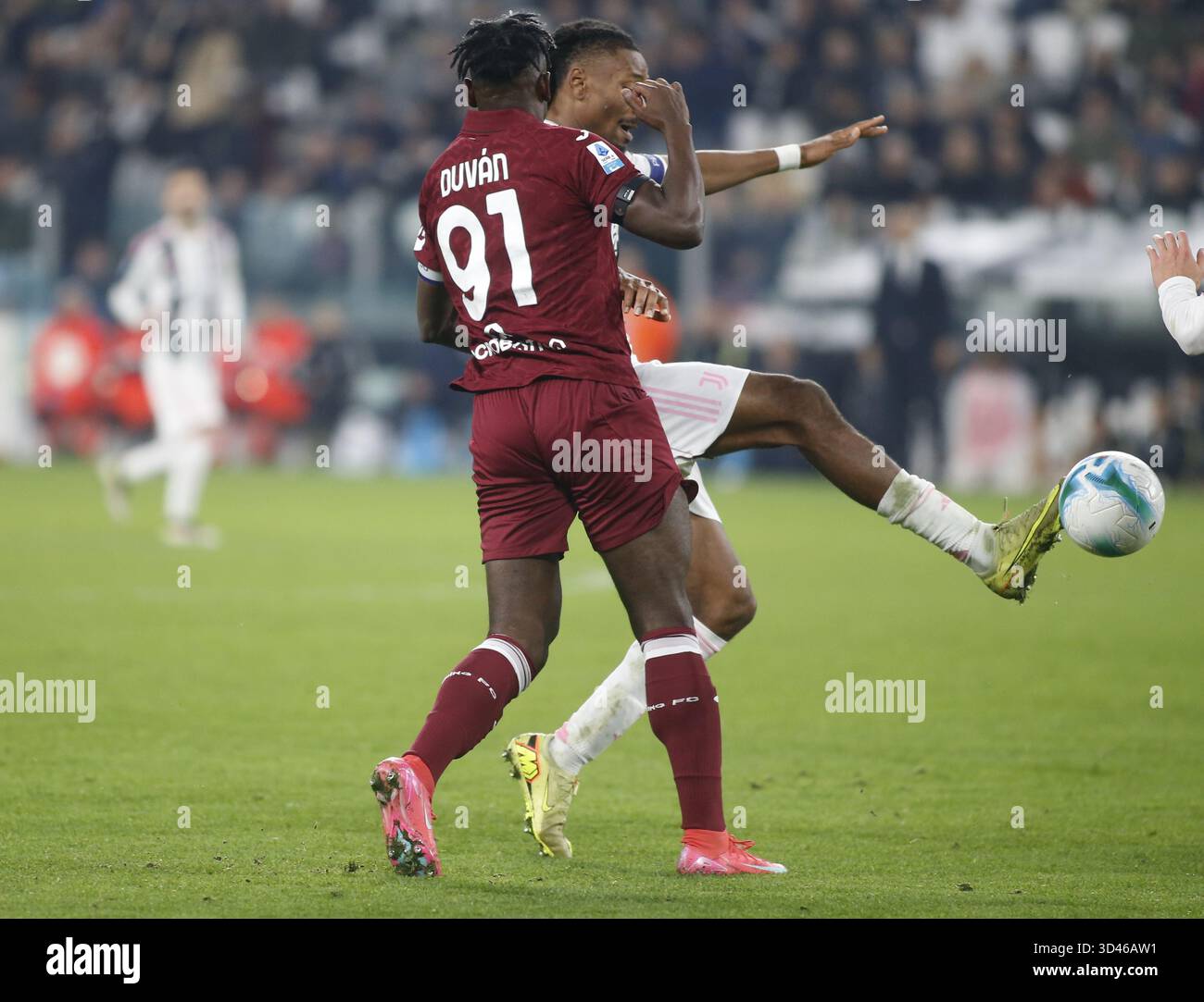 Duvan Zapata of Torino FC and Khephren Thuram of Juventus FC during the ...