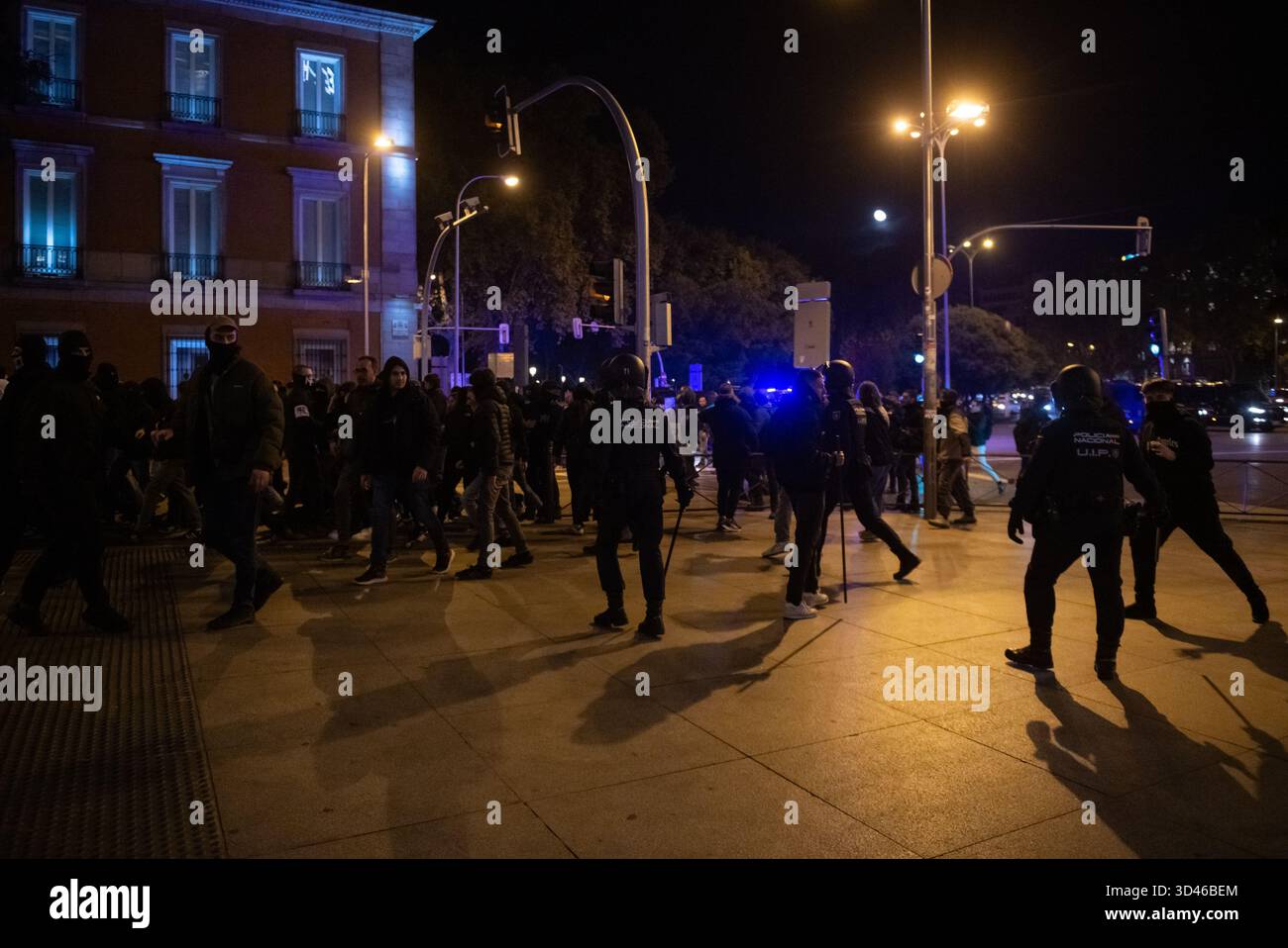 Several riot police officers of the National Police during a ...