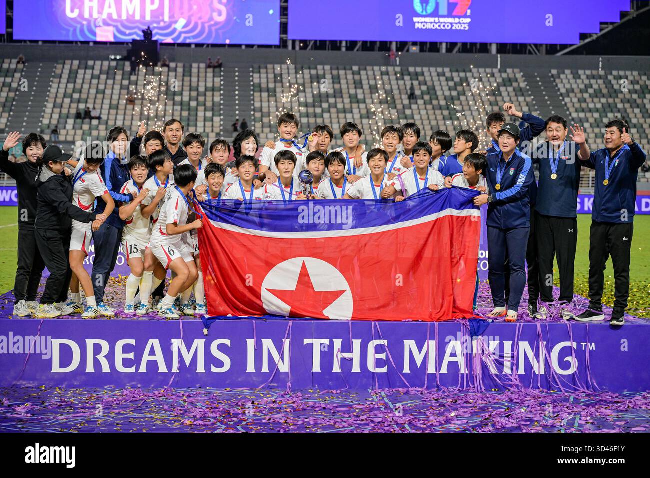 Korea DPR celebrates winning the World Cup by raising the cup the FIFA ...
