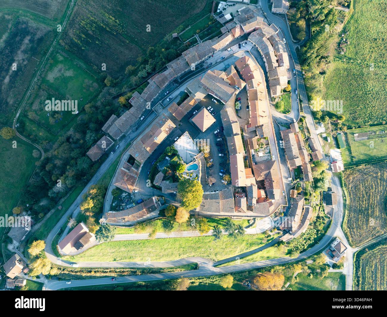 Aerial view of Monterchi, Tuscan hilltop citadel where Medieval Walls ...