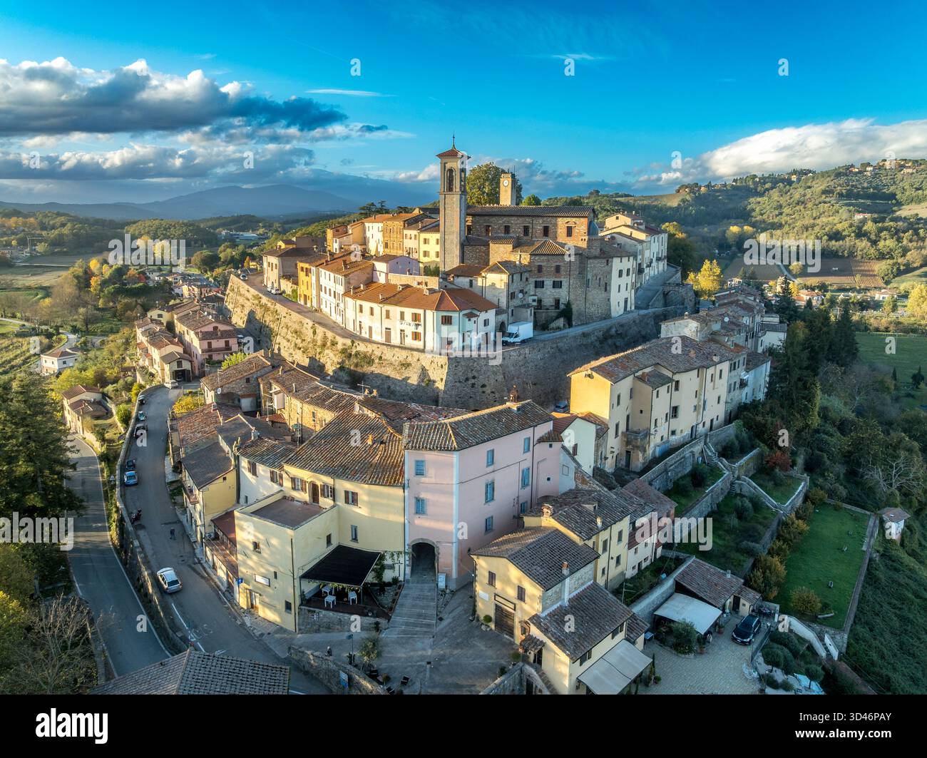 Aerial view of Monterchi, Tuscan hilltop citadel where Medieval Walls ...