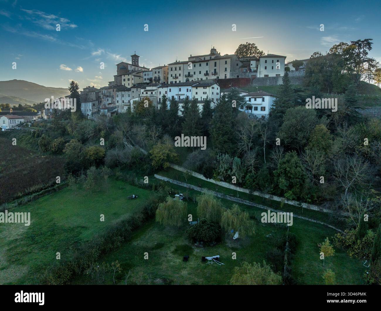 Aerial view of Monterchi, Tuscan hilltop citadel where Medieval Walls ...