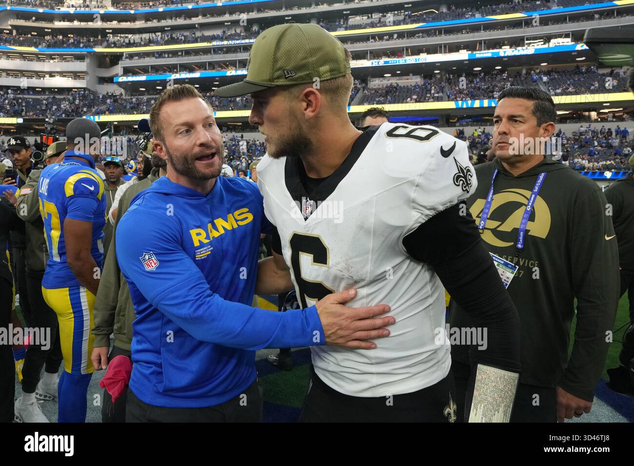 Los Angeles Rams head coach Sean McVay, right, greets New Orleans ...