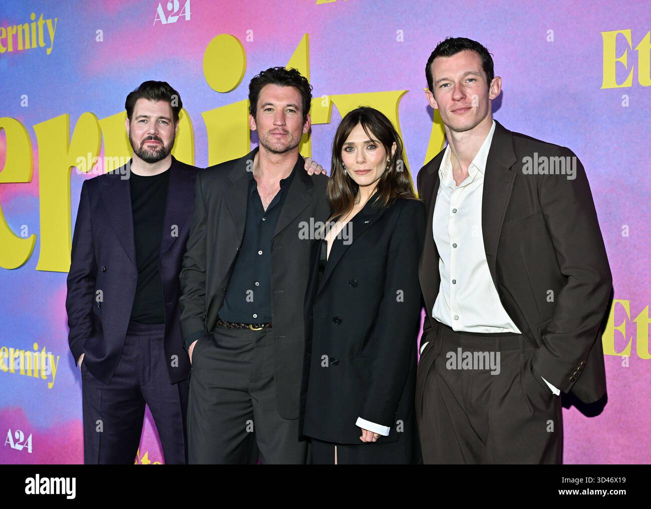 David Freyne, left, Miles Teller, Elizabeth Olsen and Callum Turner ...