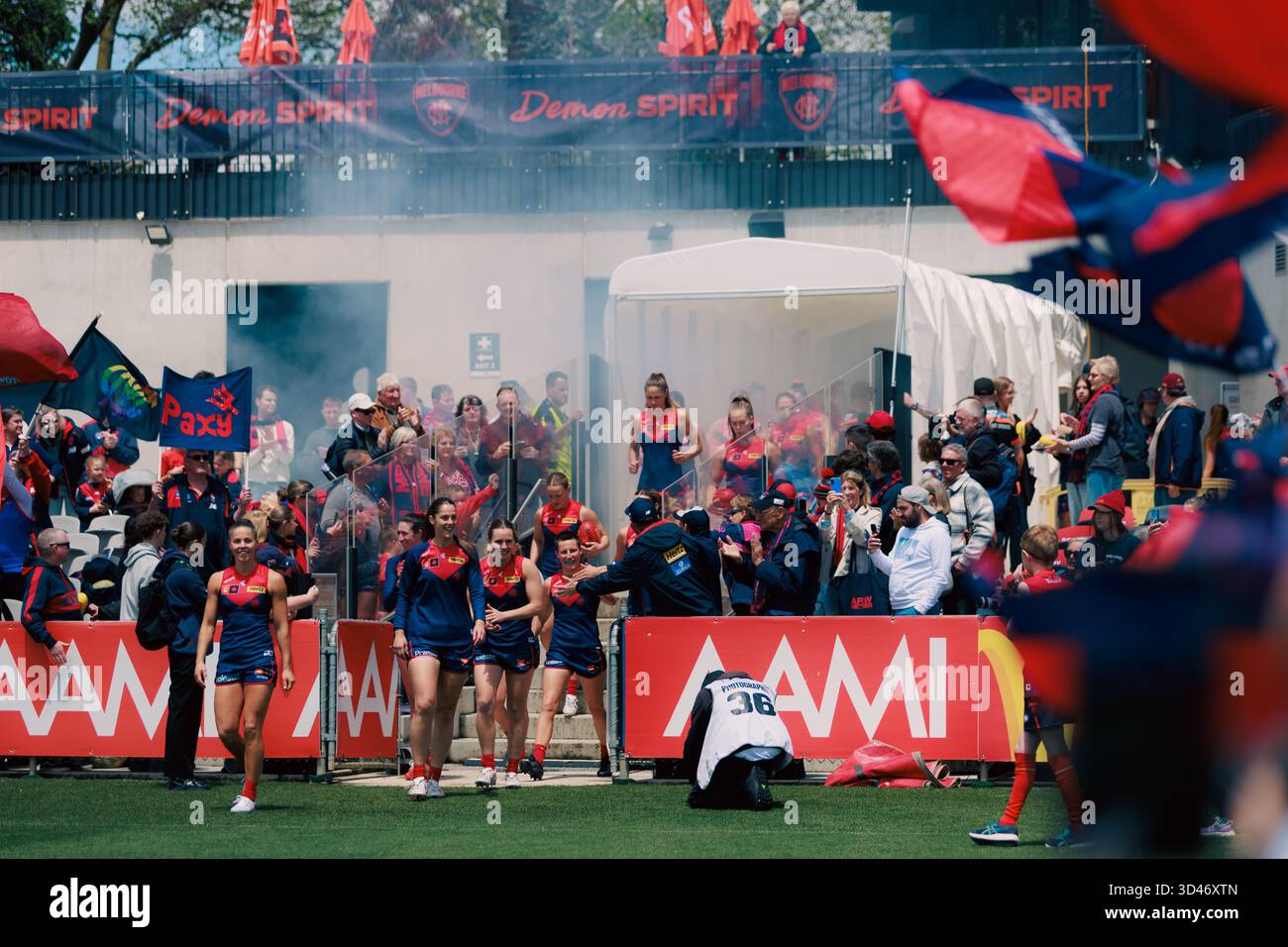 The Melbourne Demons enter the field during the AFLW Qualifying Final ...