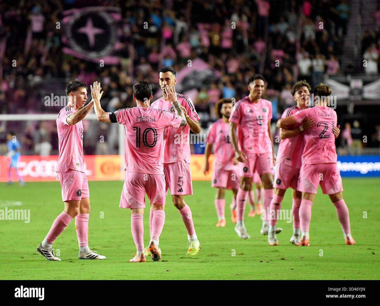 Inter Miami forward Lionel Messi (10) celebrates with teammates after ...