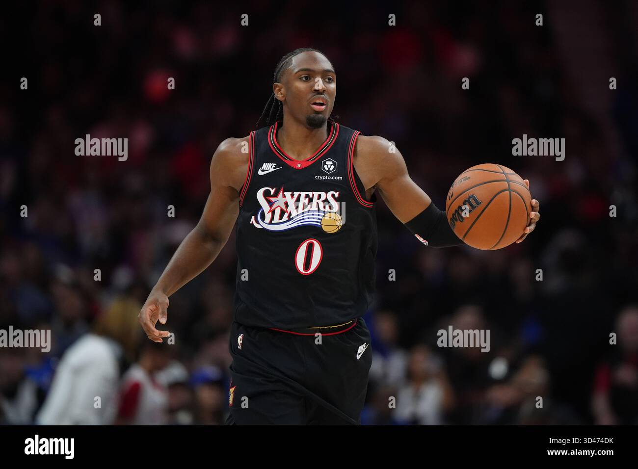 Philadelphia 76ers' Tyrese Maxey plays during an NBA basketball game ...