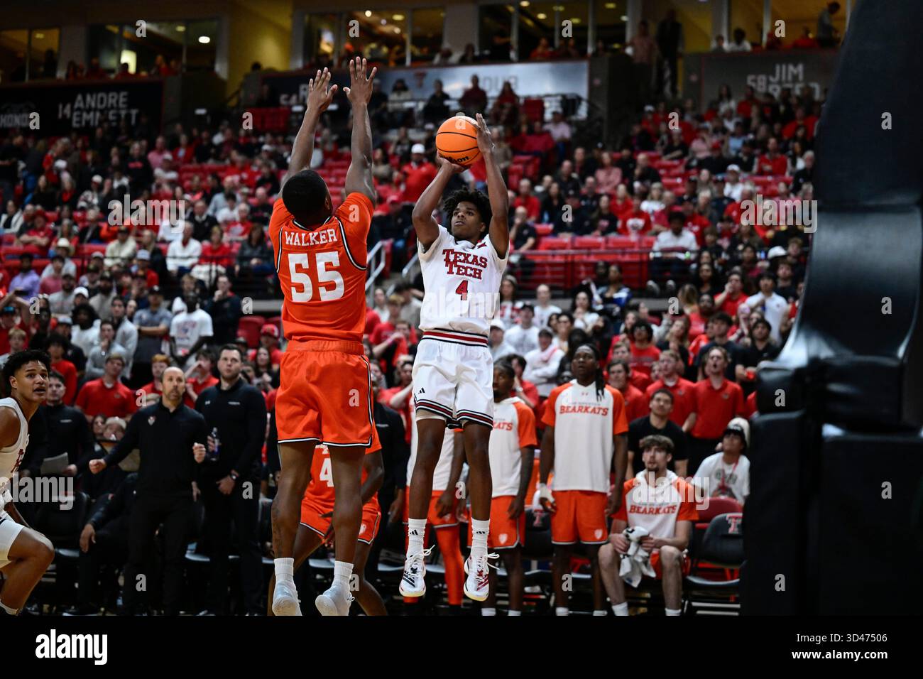 Texas Tech guard Christian Anderson (4) attempts to shoot the ball over ...