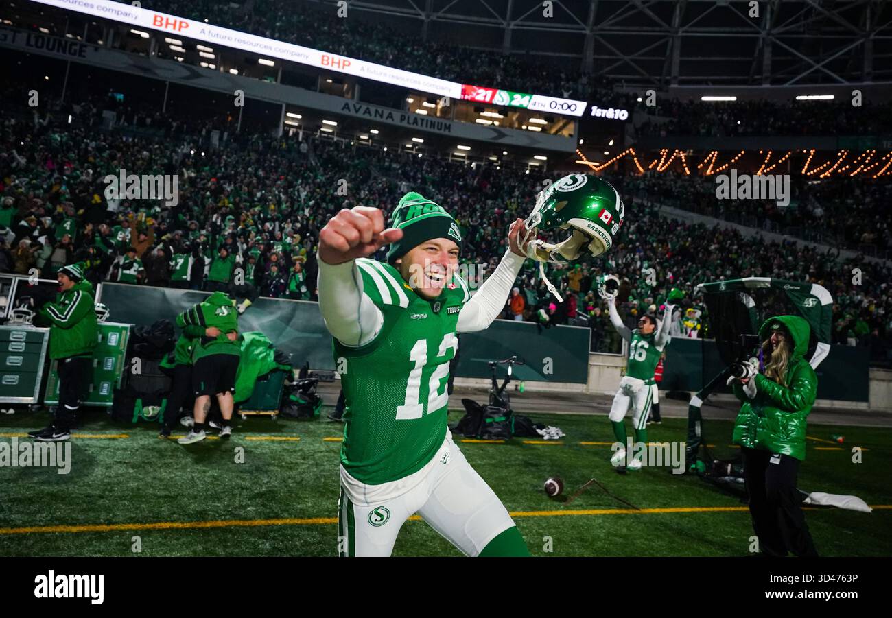 Saskatchewan Roughriders kicker Brett Lauther (12) celebrates after ...