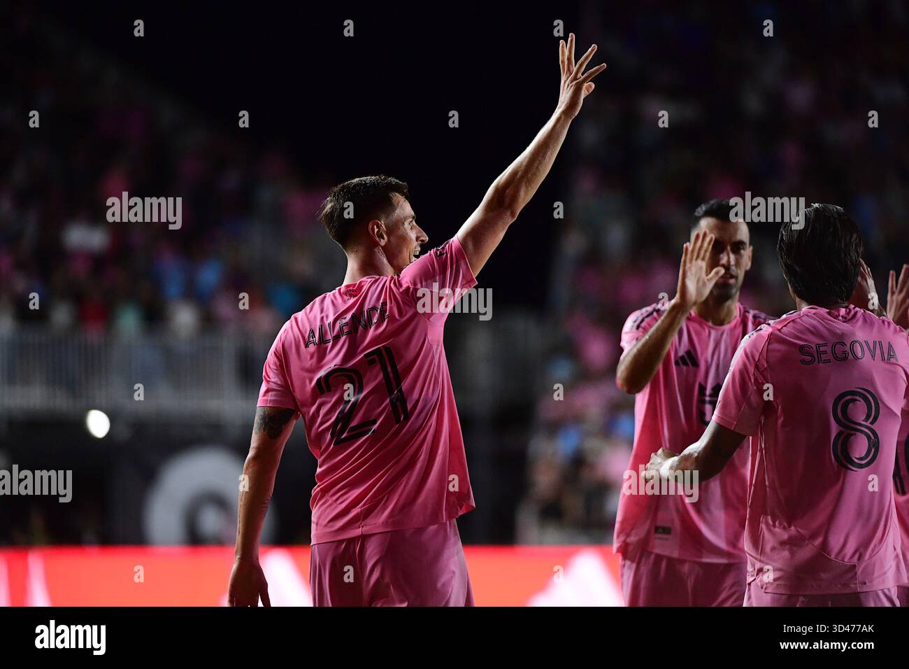 Inter Miami CF forward Tadeo Allende (21) waves to the bench during a ...