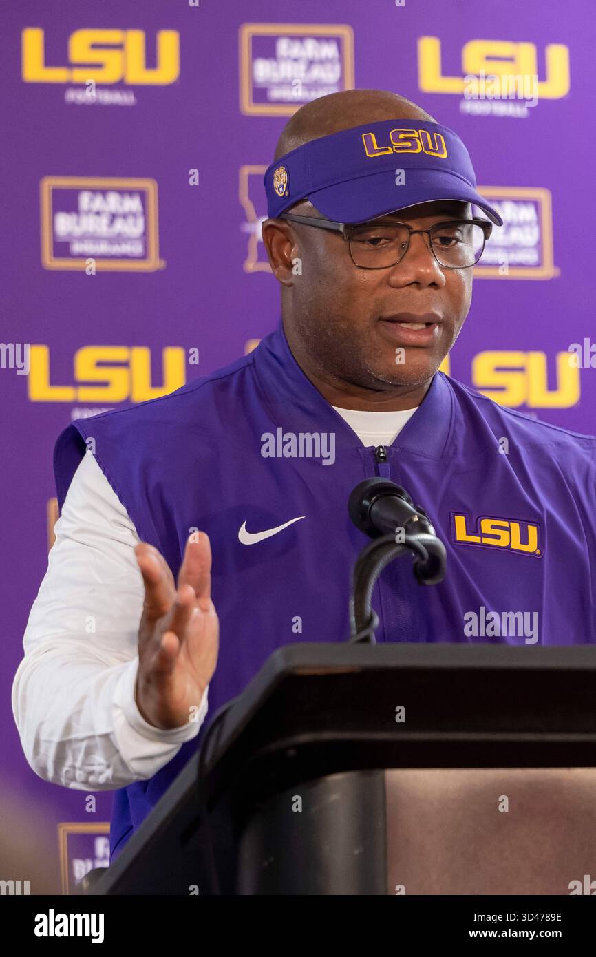 LSU interim head coach Frank Wilson talks with the media after a loss ...