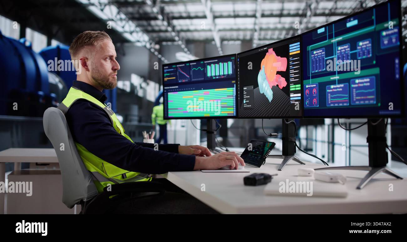 Engineer Using SCADA System To Monitor Power Plant Gas Efficiency Stock ...