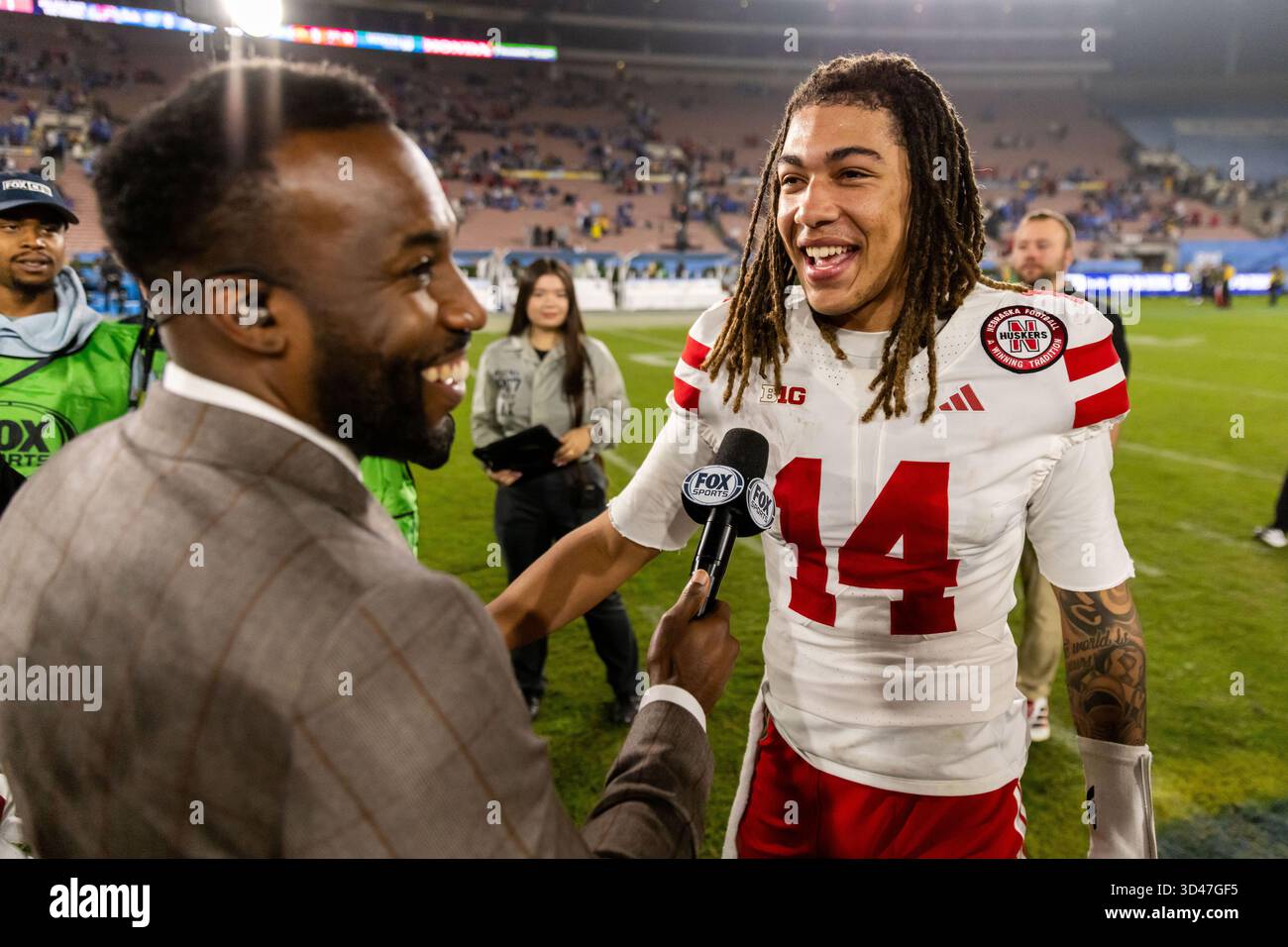 Nebraska quarterback TJ Lateef smiles after defeating UCLA at an NCAA ...