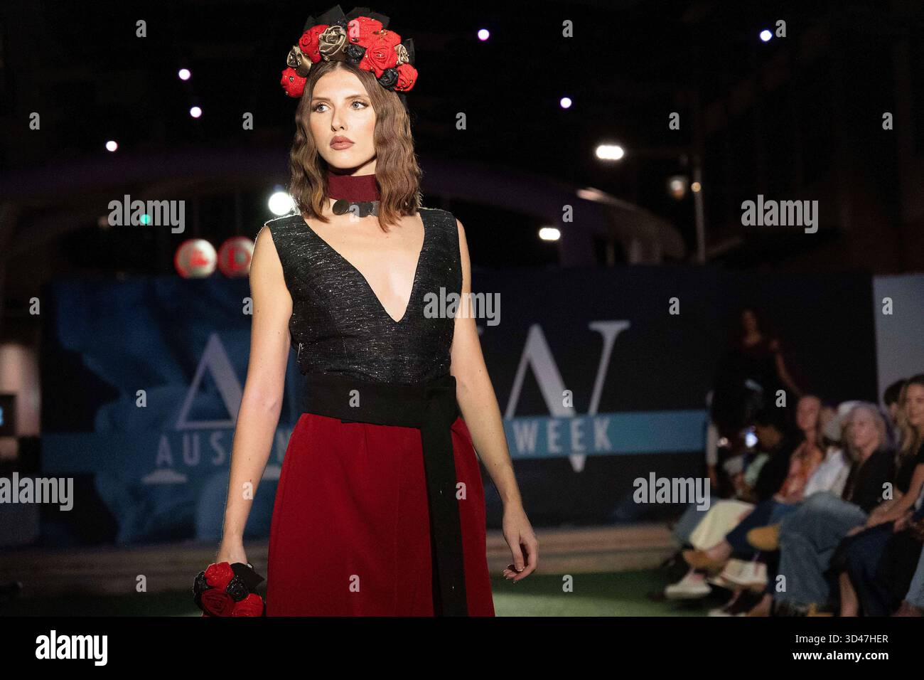 November 8, 2025: Austin Fashion Week models in action during nighttime ...