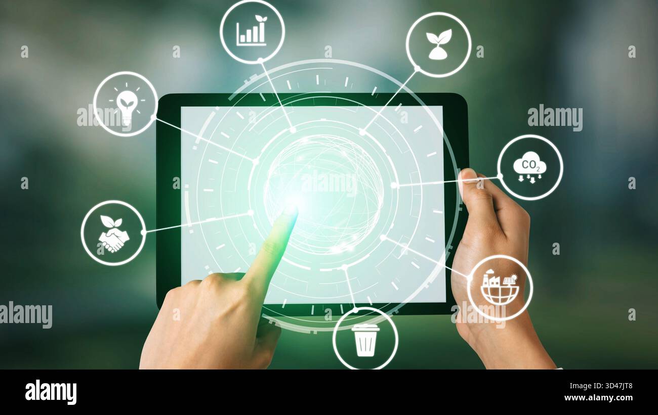 ESG icons show environmental impact, social responsibility, and ...