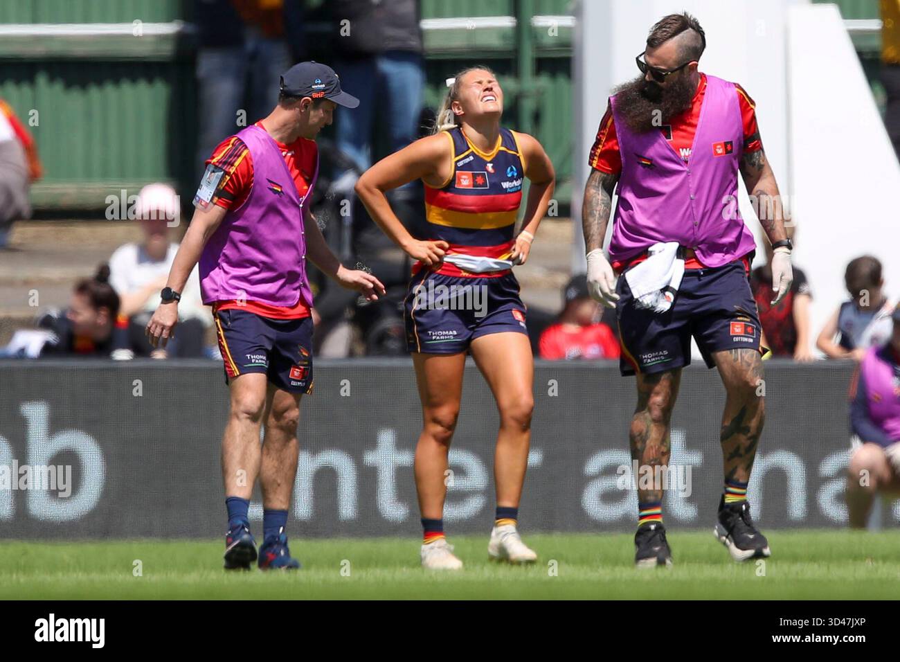 Brooke Boileau of the Crows injures her calf muscle during the AFLW ...