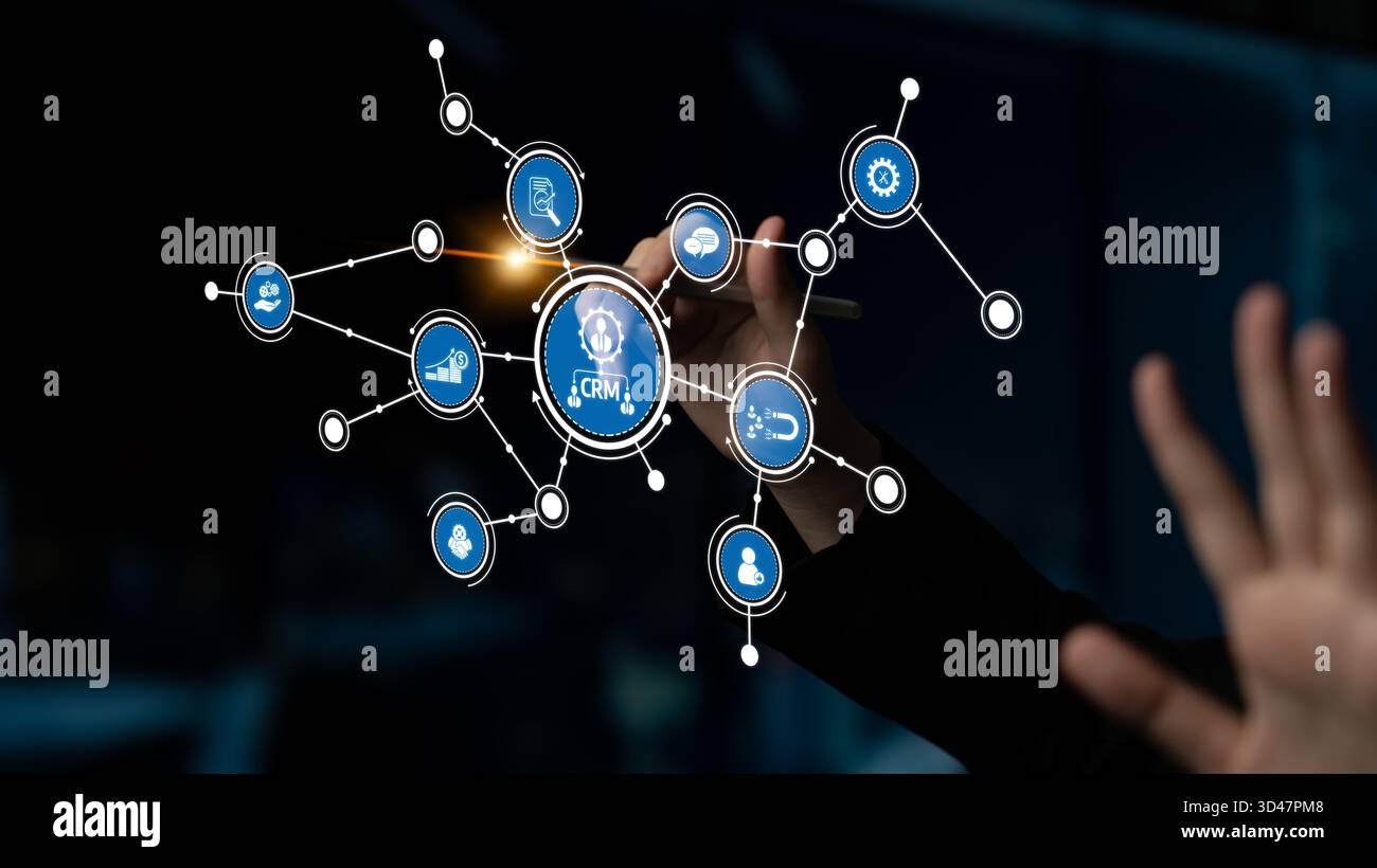 A visual representation of CRM concepts where a hand draws a diagram ...
