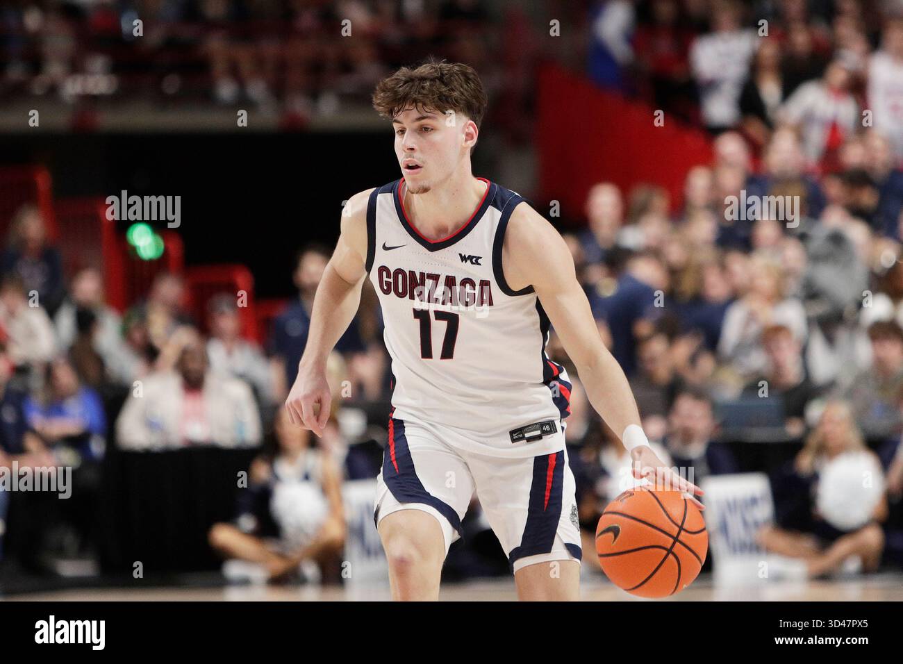 Gonzaga guard Mario Saint-Supery (17) controls the ball during the ...