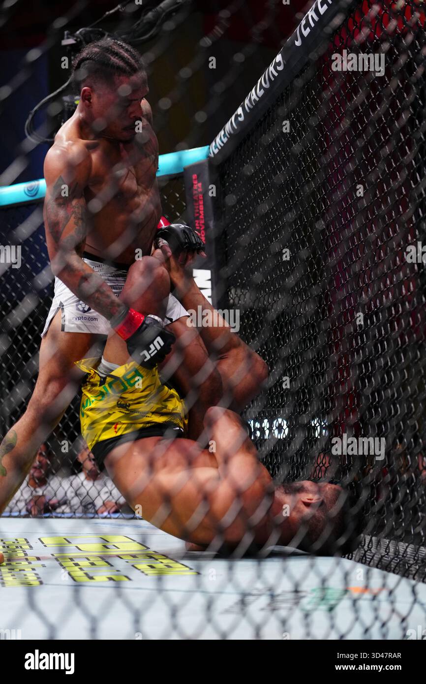 LAS VEGAS, NV - NOV 8: Chris Padilla and Ismael Bonfim meet in the octagon for a 3-round bout at ...