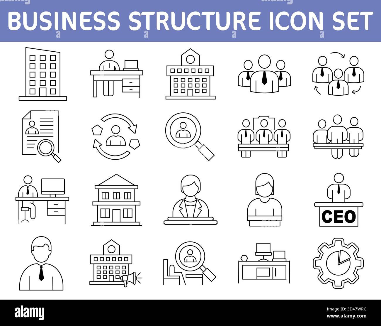 Business Structure Line Art Icon Set. Corporate Organization ...