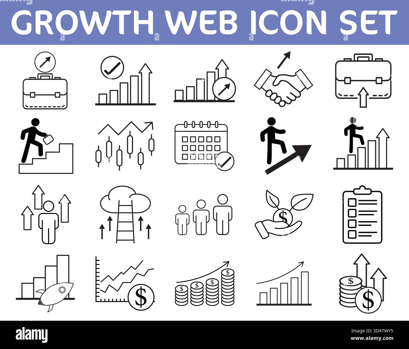 Business Growth and Financial Success Line Art Icon Set. Investment ...