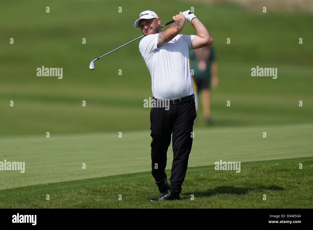 Andy Sullivan of England plays his second shot on the 7th hole during ...