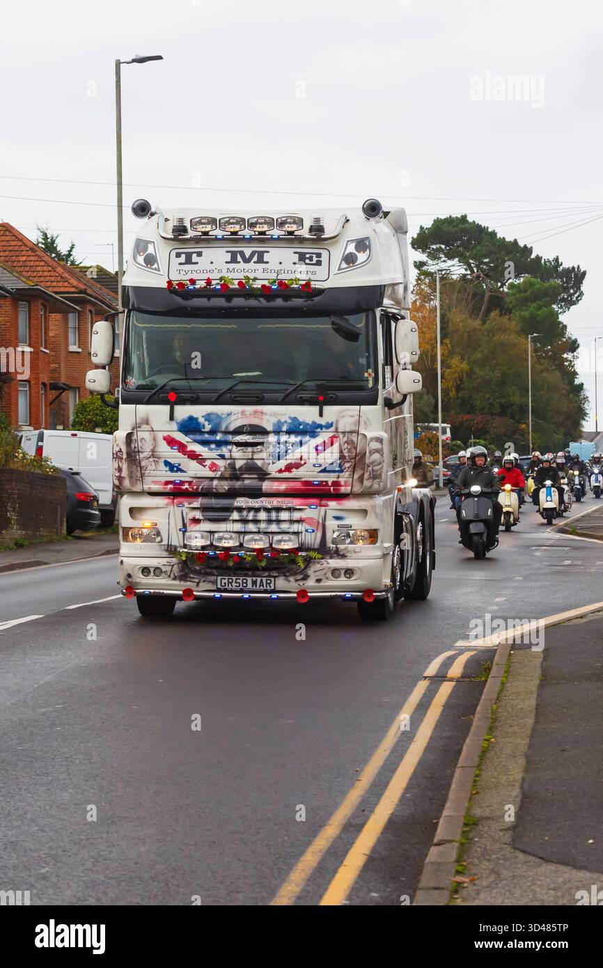 Parkstone, Poole, Dorset, UK. 9th November 2025. Remembrance lorry and ...