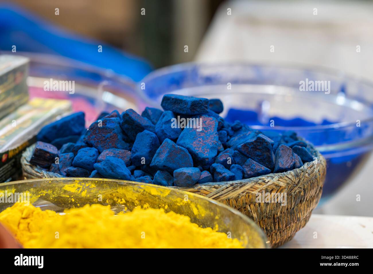 Raw indigo pigment in the souk of Marrakech, Morocco. Marrakech Jemaa ...
