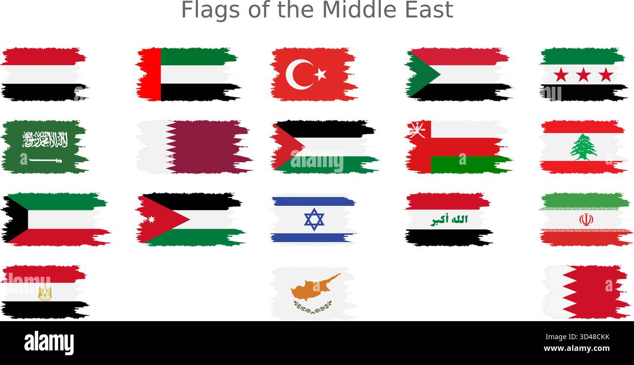Grunge brush flags of the Middle East countries, vector Stock Vector ...