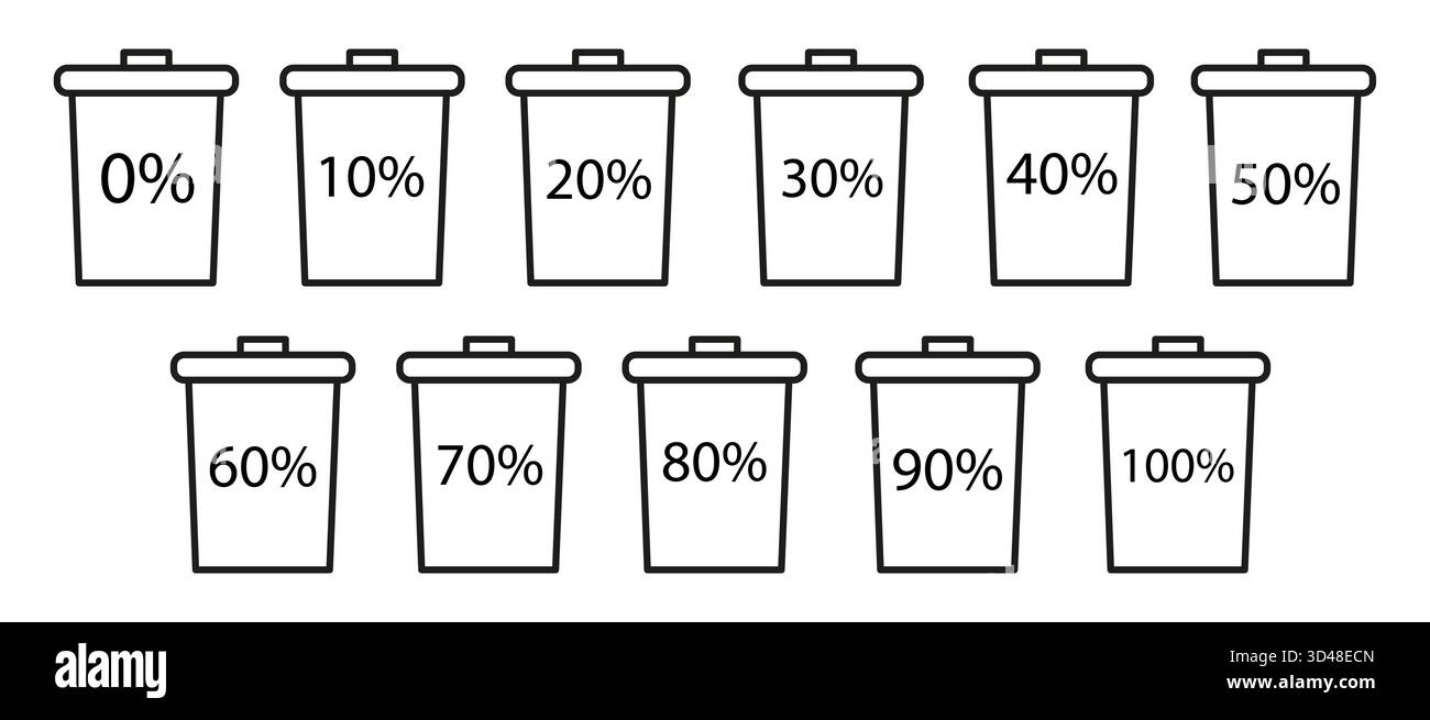 Trash can collection. Percentage scale set. Data graphic symbols ...