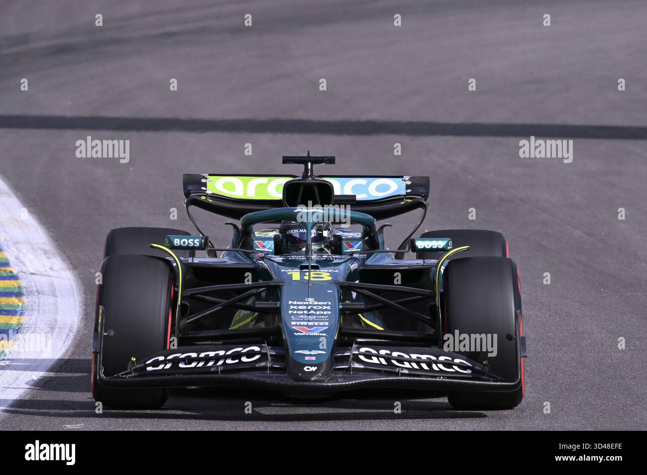 SAO PAULO, BRAZIL - NOVEMBER 08: Lance Stroll driving Aston Martin ...