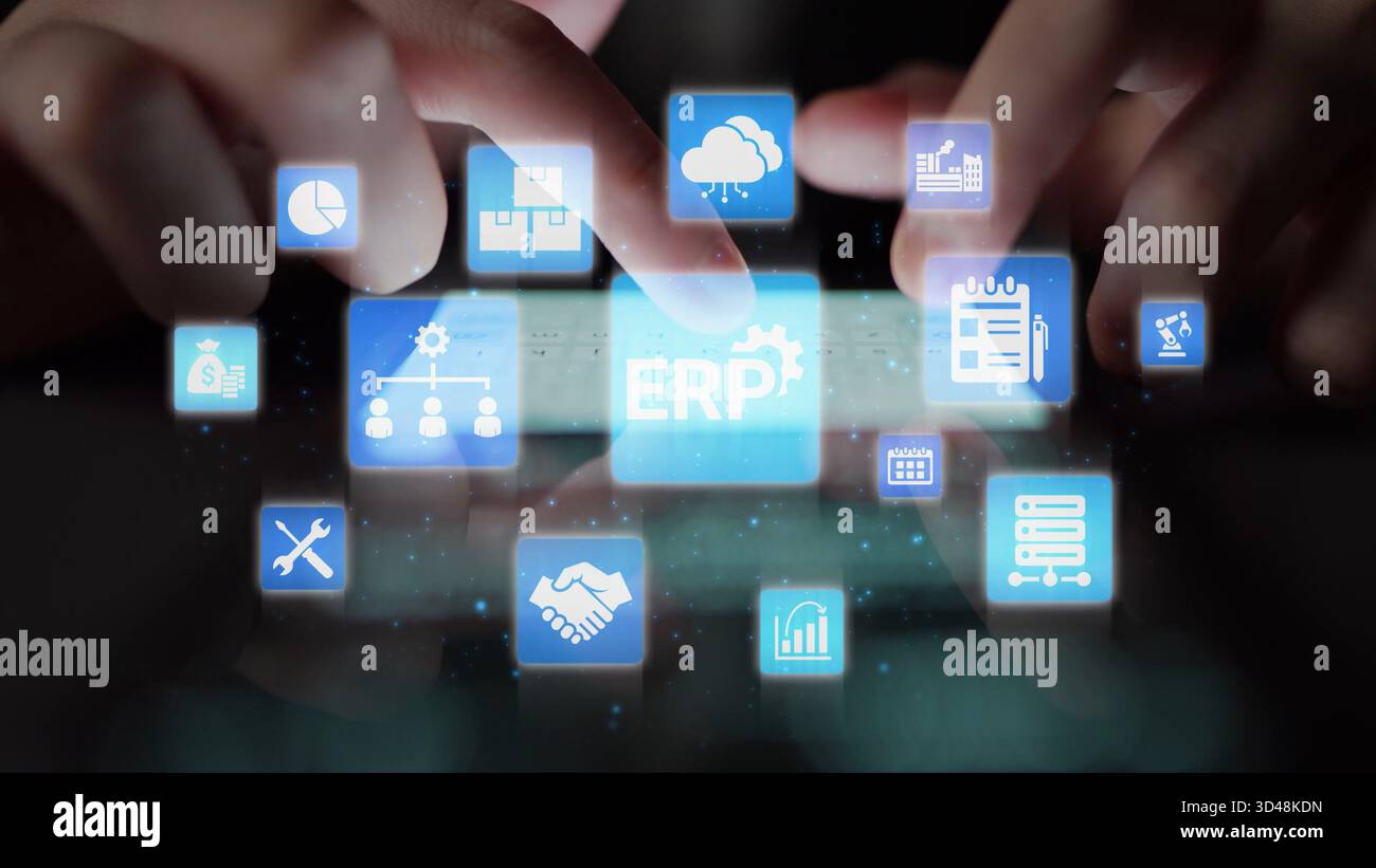 ERP icons show management, integration, and business process. ERP ...