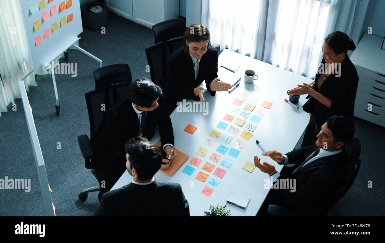Top view of project manager present increasing sales chart while ...