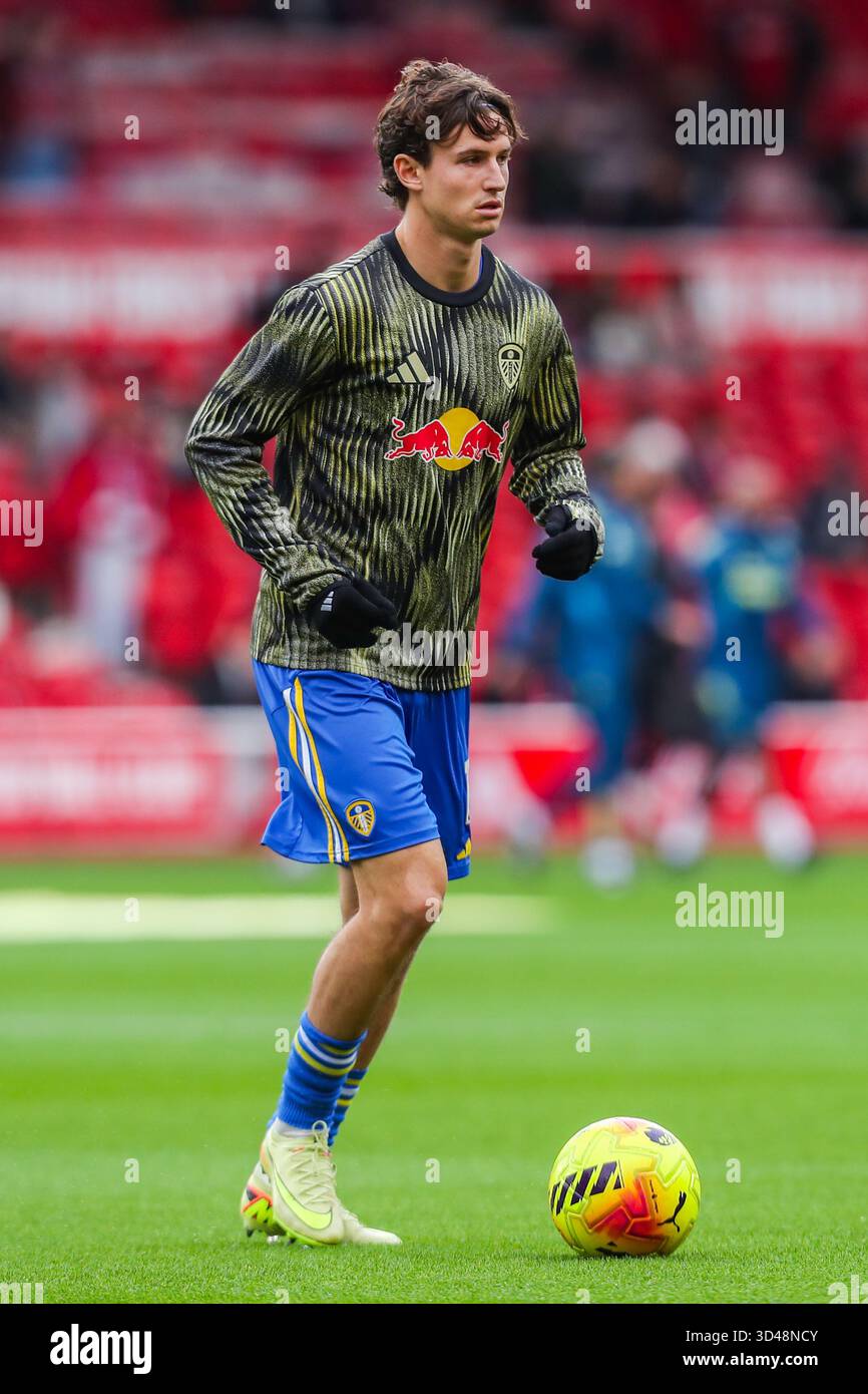 Brenden Aaronson Of Leeds United warms up during the Nottingham Forest ...