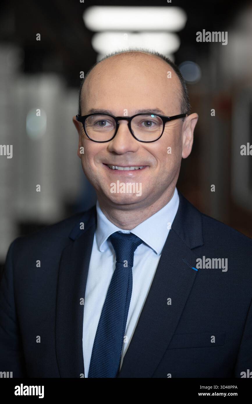 Portrait of french Deputy Minister for Industry Sebastien Martin, looks ...